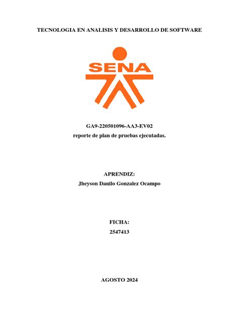 Reporte Del Plan De Pruebas Ejecutadas Pdf Software Pruebas De Software