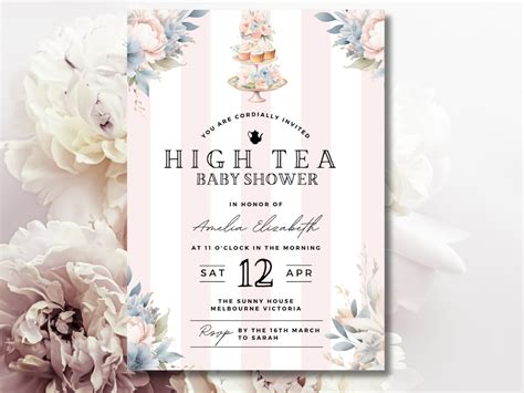 EDITABLE High Tea Baby Shower Invitation Tea Party Pink Floral Invite