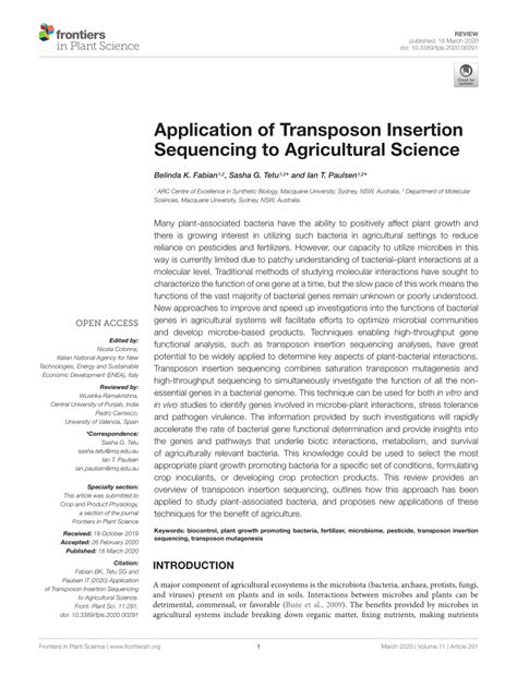 Pdf Application Of Transposon Insertion Sequencing To Agricultural