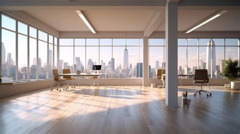 Offenes Büro Im Loft Stil Mit Raumhohen Fenstern Und Blick Auf Die