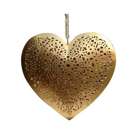 Brass Wall Hanging 10 Inches Polished Gold Intricate Heart Design Elegant Decorative Accent