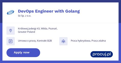 Oferta Pracy Devops Engineer With Golang Sii Sp Z Oo Poznań