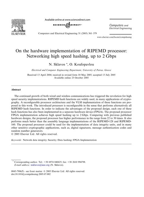 Pdf On The Hardware Implementation Of Ripemd Processor Networking