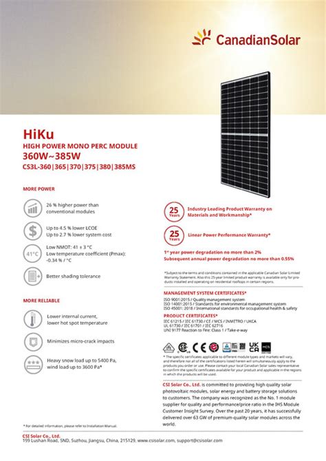 PV Module Canadian Solar HiKu CS L MS Wp Mono Secondsol