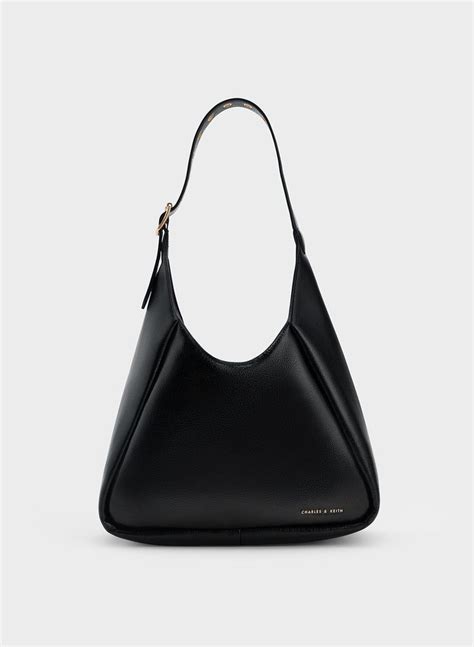 Black Buzz Hobo Bag Charles And Keith In 2024 Hobo Bag Leather Hobo Bag Large Hobo Bag