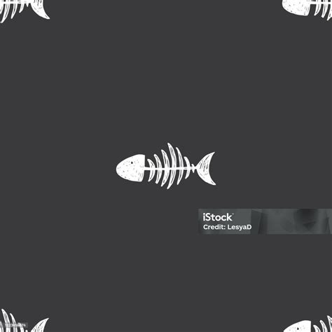 물고기 뼈 원활한 패턴 물고기 해골 스케치 손으로 그린 만화 벡터 일러스트 뼈에 대한 스톡 벡터 아트 및 기타 이미지 뼈