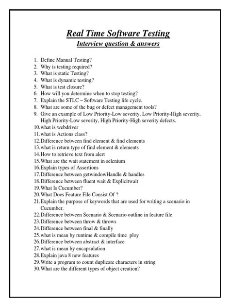 real time software testing interview question and answers pdf method computer programming