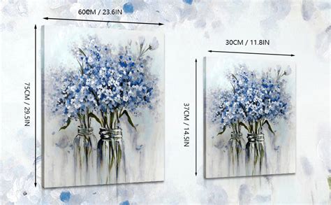 Ypy Blue Flowers Canvas Wall Art Abstract Bouquet In Vase
