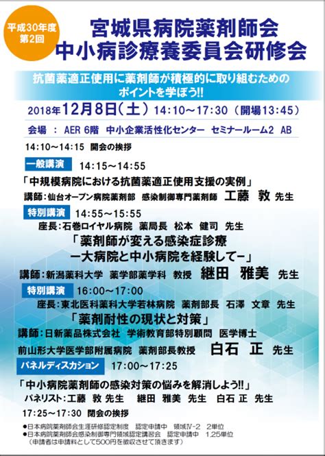 平成30年度第2回宮城県病院薬剤師会中小病診療養委員会研修会 宮城県病院薬剤師会
