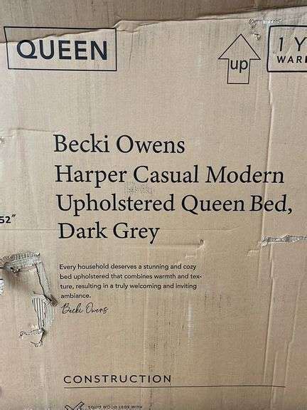 Becki Owens Harper Upholstered Queen Bed In Boxes Dark Grey Earls Auction Company