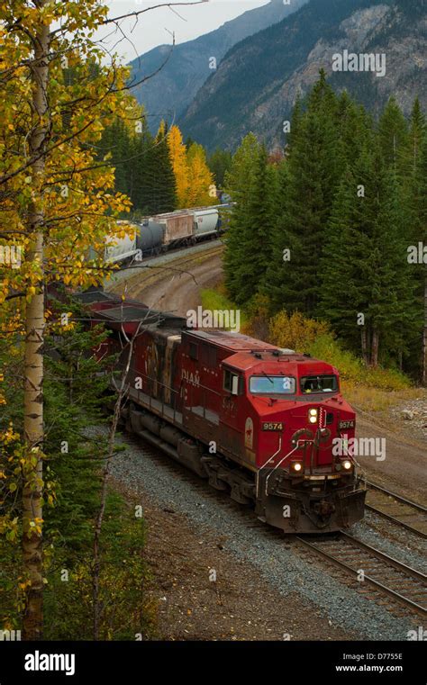 Canada Alberta Canadian Pacific Freight Train At Famous Spiral Stock