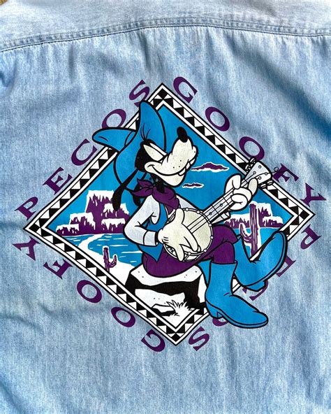 빈티지 도쿄 디즈니 컨트리 구피 캐릭터 프린팅 오버핏 데님 셔츠 후루츠패밀리