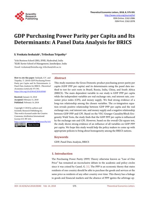 Pdf Gdp Purchasing Power Parity Per Capita And Its Determinants A