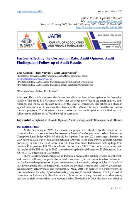 Pdf Factors Affecting The Corruption Rate Audit Opinion Audit