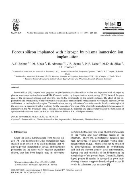 Pdf Porous Silicon Implanted With Nitrogen By Plasma Immersion Ion