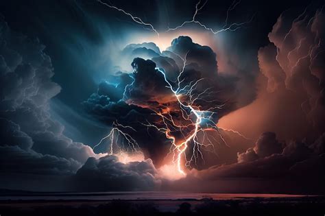 Premium AI Image Long Exposure Of Stormy Sky With Lightning Bolts And