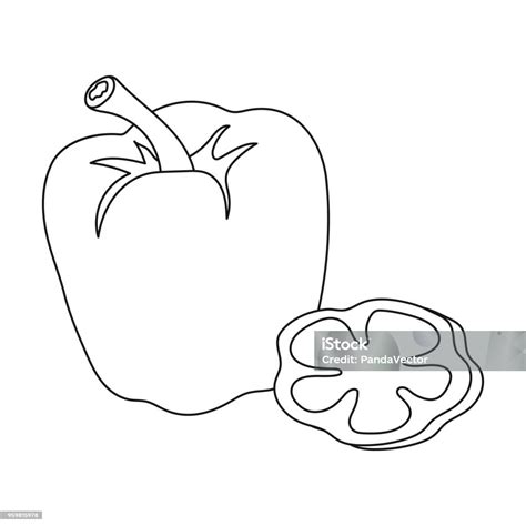 Paprika Bbqéén Pictogram In Omtrek Stijl Vector Symbool Stock
