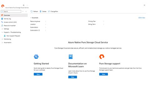Azure Portal を使用して Pure Storage プレビュー リソースの設定を管理する Azure Native