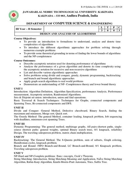 Analysis of the Design and Analysis of Algorithms Syllabus for Computer Science Students | PDF ...