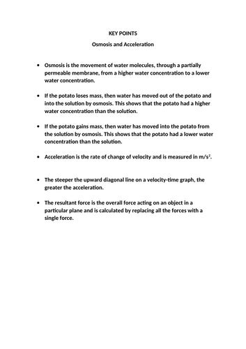 Osmosis And Acceleration Revision Aqa Gcse Teaching Resources