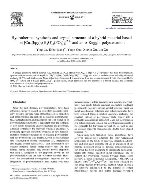 Pdf Hydrothermal Synthesis And Crystal Structure Of A Hybrid Material
