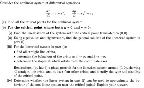 Solved Consider The Nonlinear System Of Differential Equations D Xd Tx Ey D Yd Tx