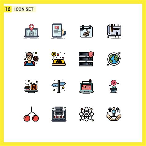 Stock Vector Icon Pack Of 16 Line Signs And Symbols For Athlete Design Seminar Architecture
