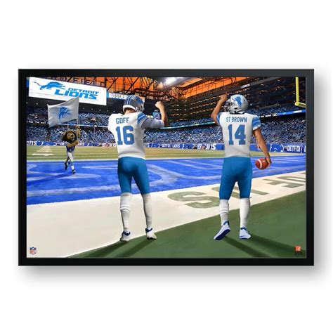 Jared Goff And Amon Ra St Brown Lions Custom Framed Jersey Art Print