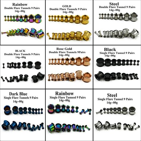 18pcs Титанов анодизиран комплект за разтягане на конус за уши