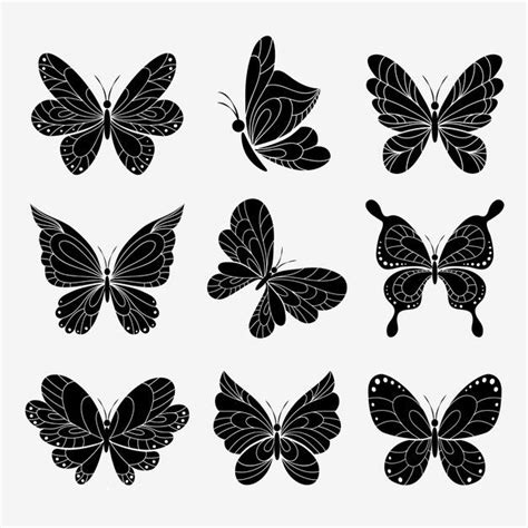 Motyle Sylwetki Na Białym Tle Darmowy Wektor Butterflies Vector
