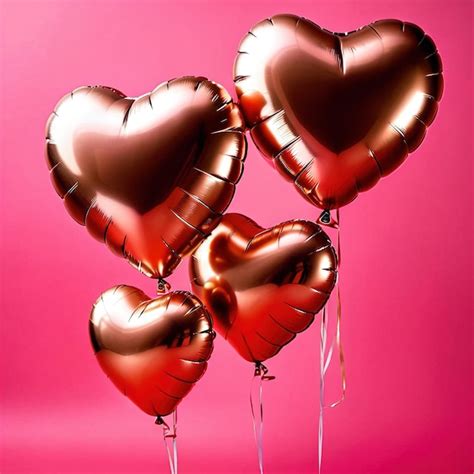 Balones en forma de corazón hechos de papel de oro rosa que muestran