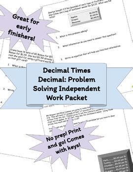 Problem Solving W Decimal Multiplication Independent Work Extension Activity