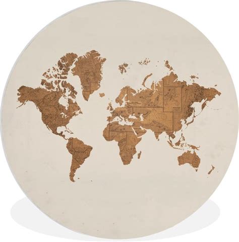 WallCircle Wandcirkel 90 Wereldkaart Oud Bruin Ronde