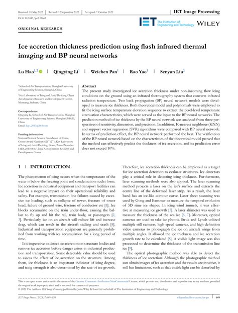 Pdf Ice Accretion Thickness Prediction Using Flash Infrared Thermal Imaging And Bp Neural Networks