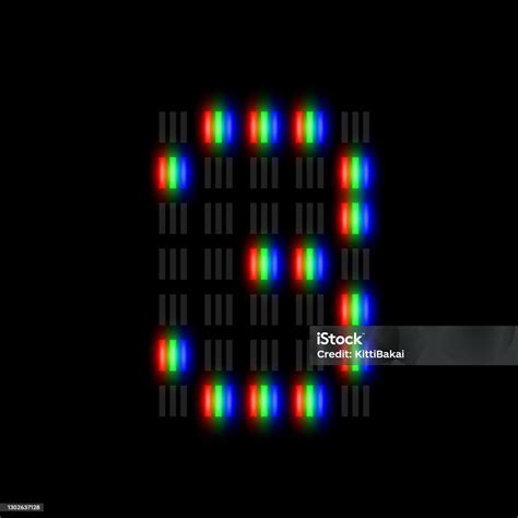 광채 빨간색 녹색파란색 픽셀 벡터 일러스트와 Rgb 픽셀 글꼴 문자 0명에 대한 스톡 벡터 아트 및 기타 이미지 0명 3