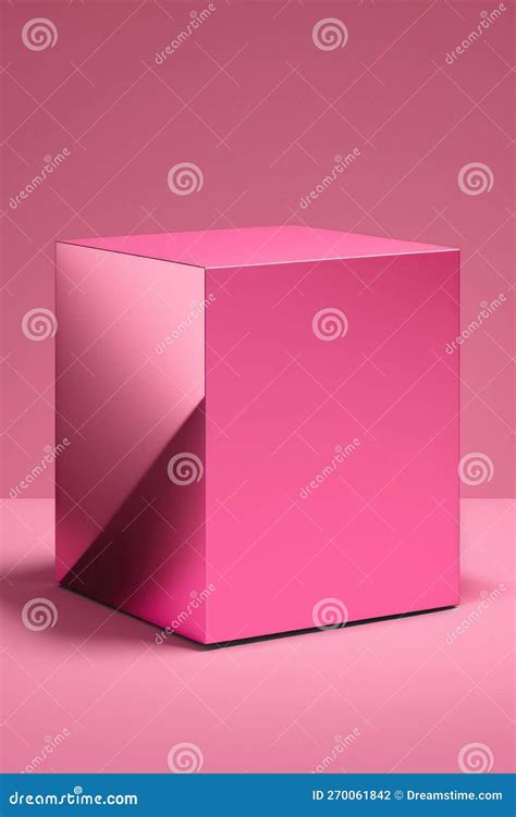 Bright Pink Angular Cube With Sharp Edges Podium Empty Showcase For