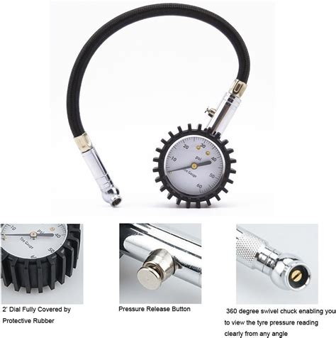 NUZAMAS Dial Premium Tyre Pressure Gauge Heavy Duty Car Motorbike With Flexible Hose