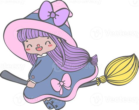 Cute Whimsical Halloween Witch Doodle Hand Drawing Fantasy Style