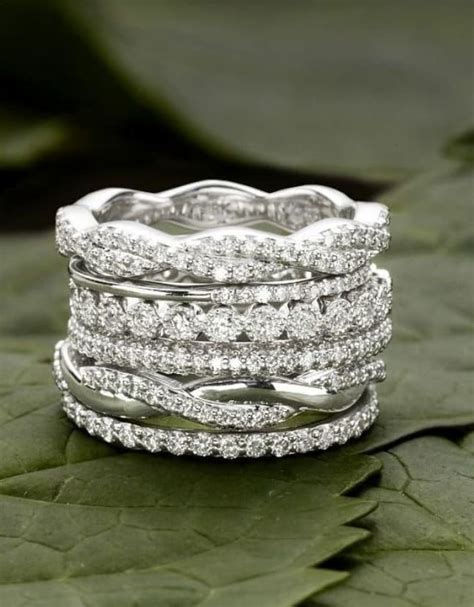 Six Set Of Stackablestacking Rings In Cubic Zircon And Sterling Silver For Womenstackable Rings