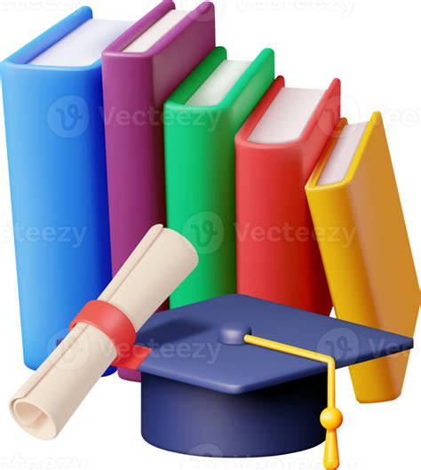 3d Graduation Cap With Diploma And Pile Of Books 35711255 Png