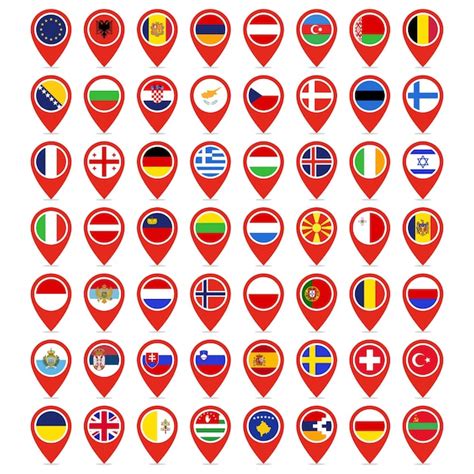 Premium Vector Set Of All Europe Flags Location Pins