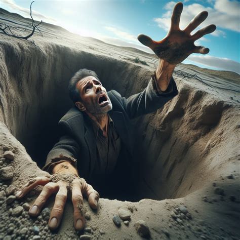 Middle Aged Man Trapped In Deep Hole Reaching For Help Ai Art