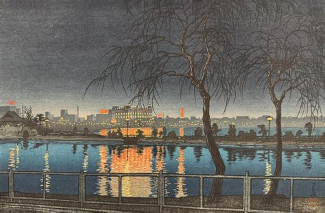 At Auction Kawase Hasui Night At The Pond Woodblock Print