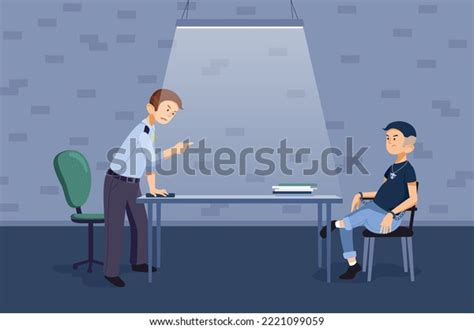 Police Officer Interrogates Suspect Interrogation Room Stock Vector Royalty Free 2221099059