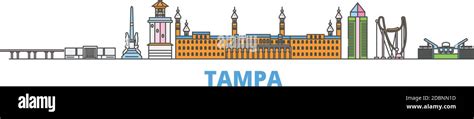 United States Tampa Line Cityscape Flat Vector Travel City Landmark