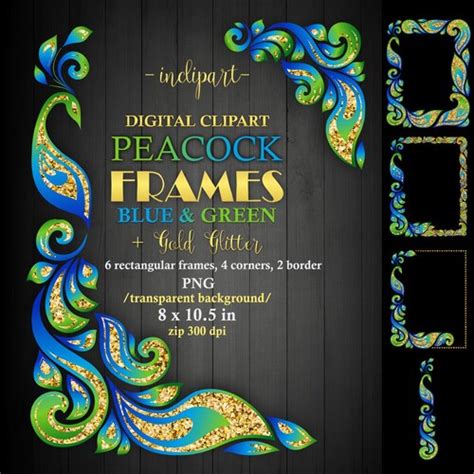 Peacock Frames Clipart Glitter And Gold Peacock Frames Png Etsy