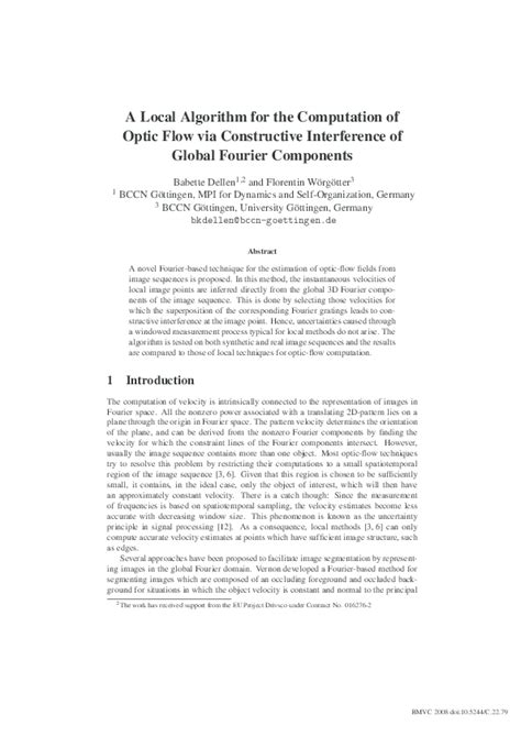 Pdf A Local Algorithm For The Computation Of Optic Flow Via