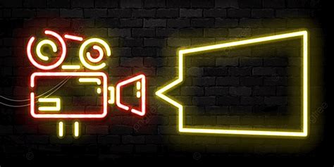템플릿 장식 및 벽 배경을 덮는 초대장을 위한 시네마 프레임 로고의 벡터 현실적인 격리된 네온 사인 나열한 것 카메라 초대