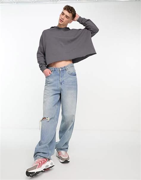 Asos Design Oversized Cropped Hoodie In Washed Black Asos