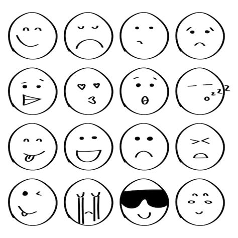 Premium Vector Doodle Emoji Face Icon Set Hand Drawn Sketch Style